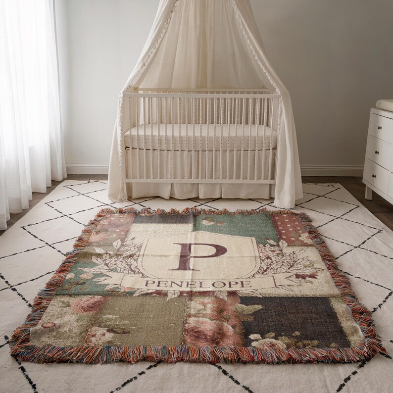 Custom Baby Name Woven Blanket - Name Initials Throw Blanket ...