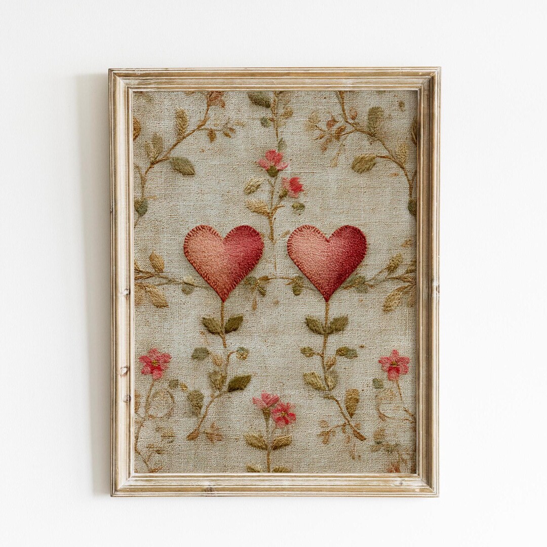 Valentine Printable Rustic Love Art - Cottagecore Heart Pattern Art ...