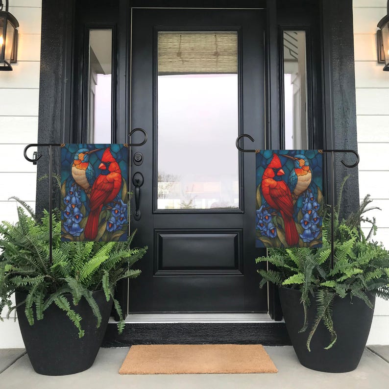 Stained Glass Hummingbird Cardinal Garden Flag: Botanical Garden ...