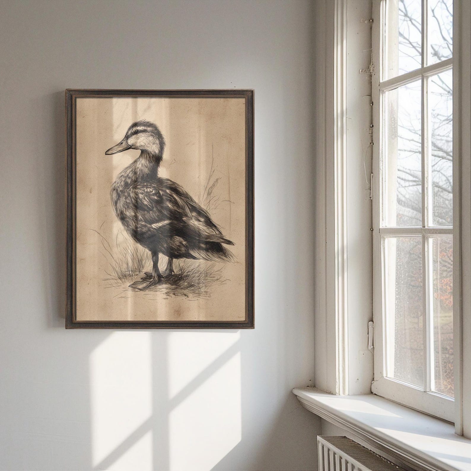 Vintage Mallard Duck Ink Sketch - Rustic Minimalist Wall Art, Farmhouse ...