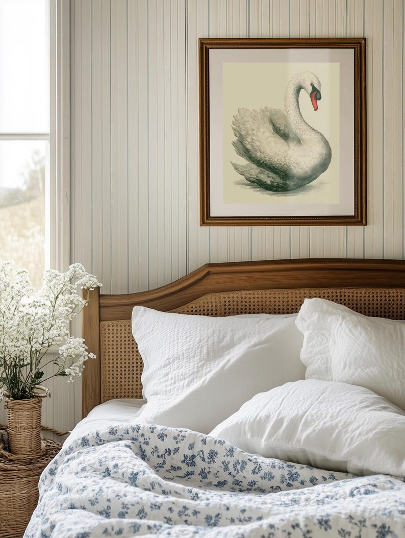Vintage Swan Valentine Art - Printable Hand-drawn Swan, Neutral Classic ...