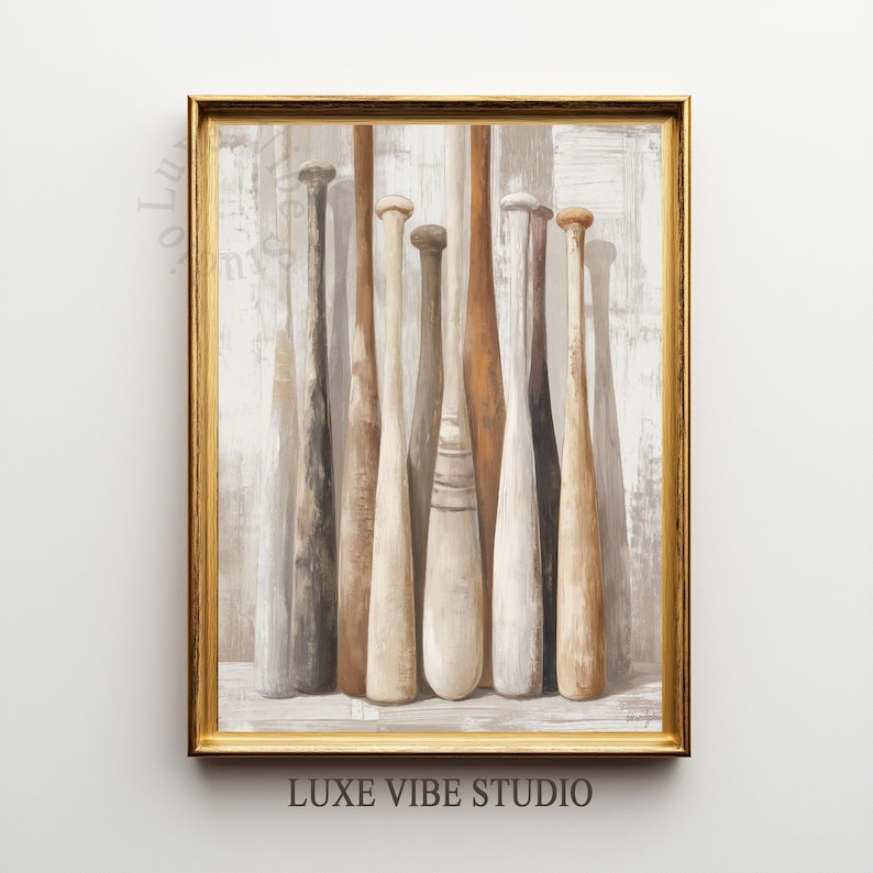 Vintage Wooden Baseball Bats Painting - Rustic Farmhouse Wall Art ...
