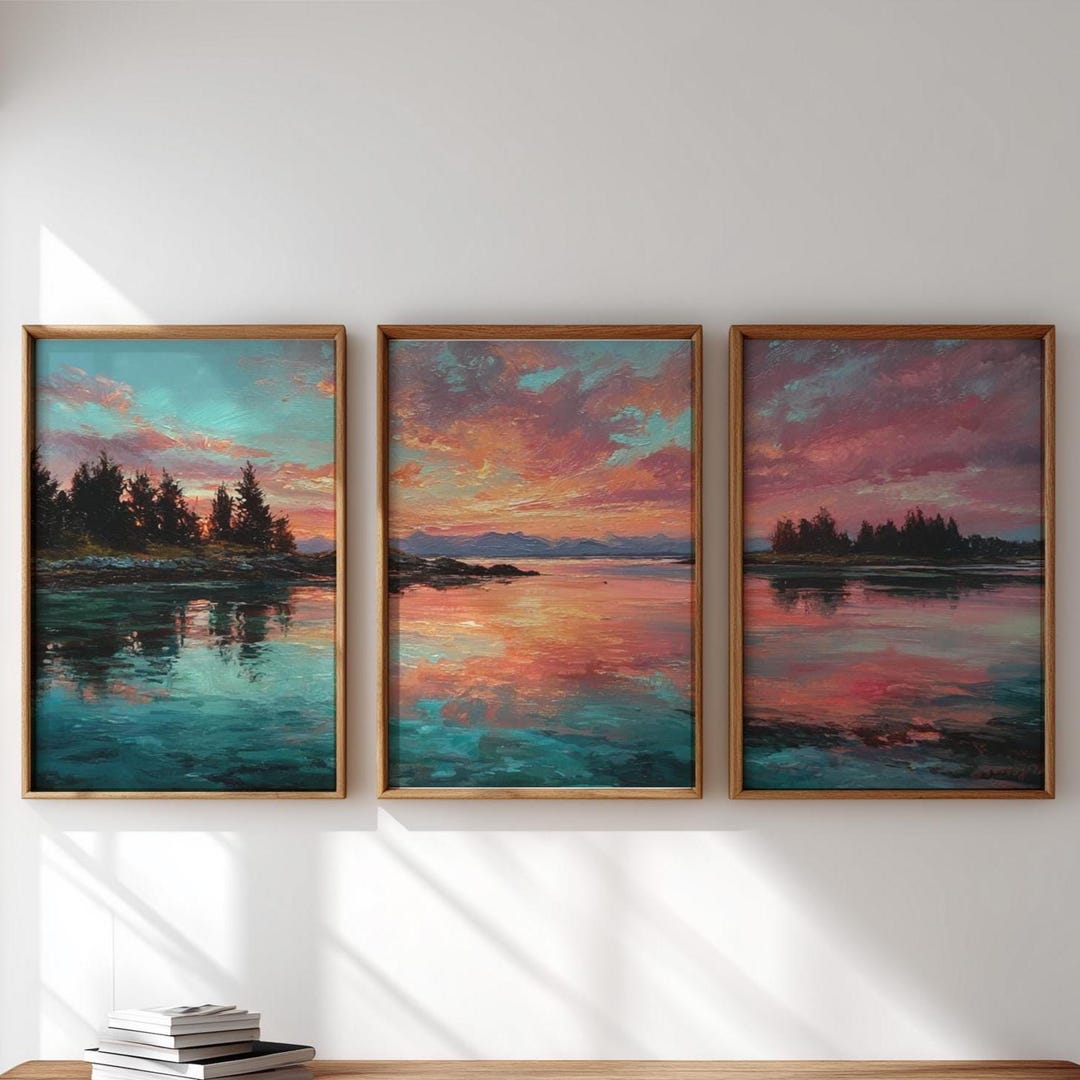 Coastal Sunset Triptych Wall Art, 3 Piece San Juan Channel Spring ...