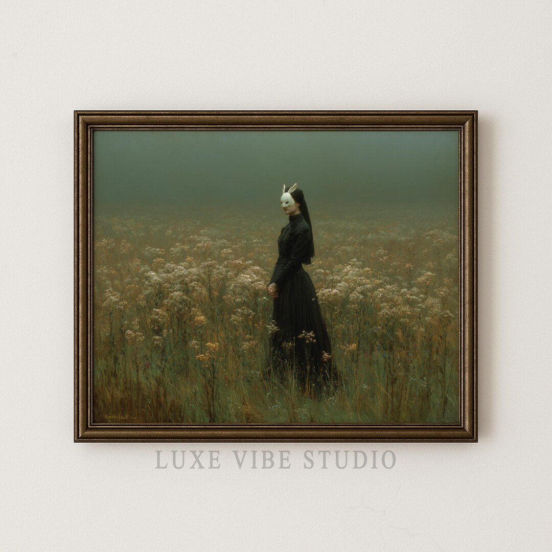 Moody Gothic Woman in Black Dress With Bunny Mask - Vintage Pastoral ...