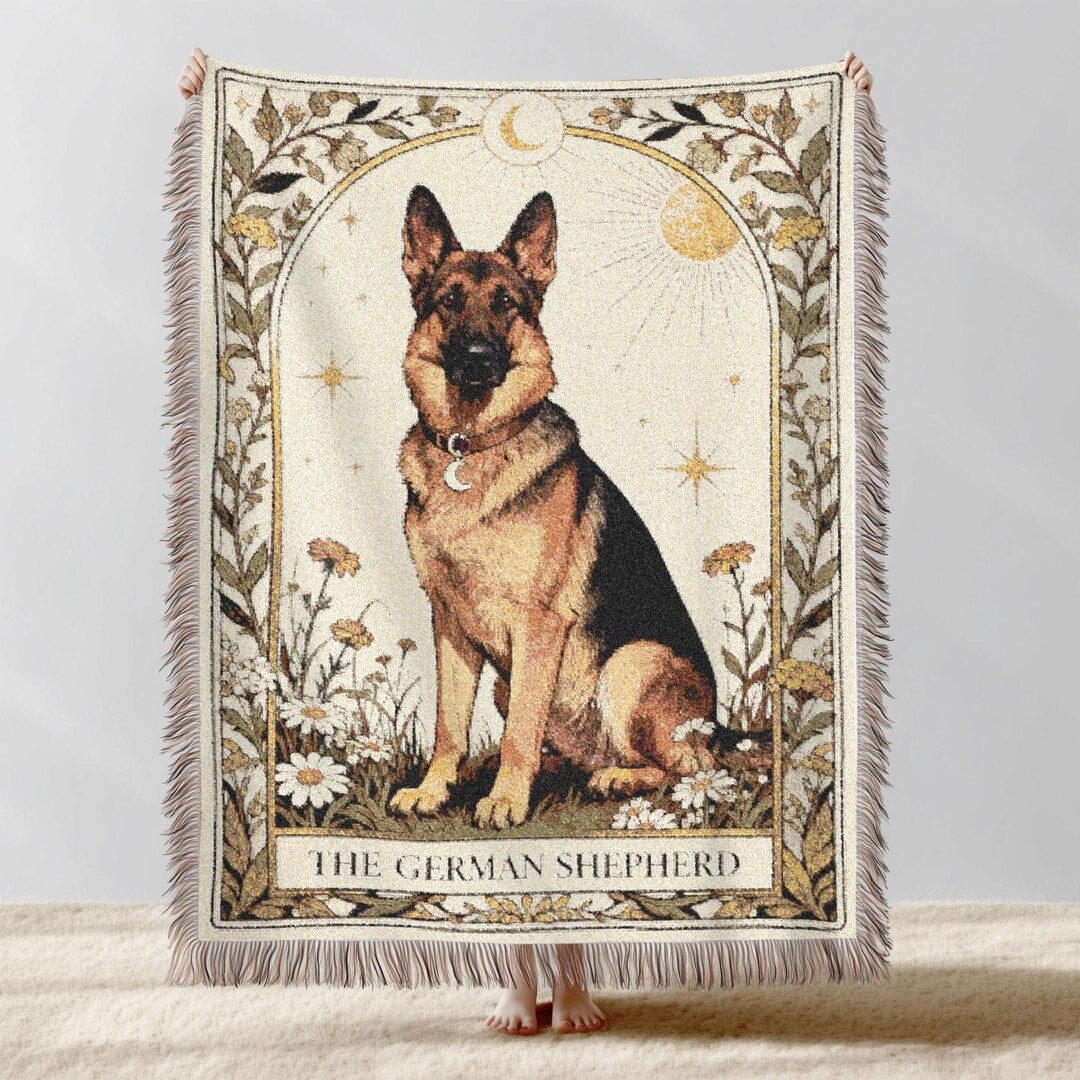 German Shepherd Tarot Woven Blanket, Cute Celestial Dog Tapestry Throw ...
