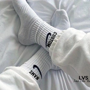 Personalized White Nike Socks Crewneck Unisex Sports Socks Custom ...