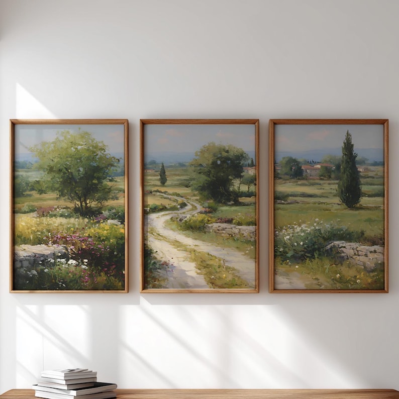 Rustic Countryside Triptych Wall Art, Set of 3 Pieces, Pastoral ...