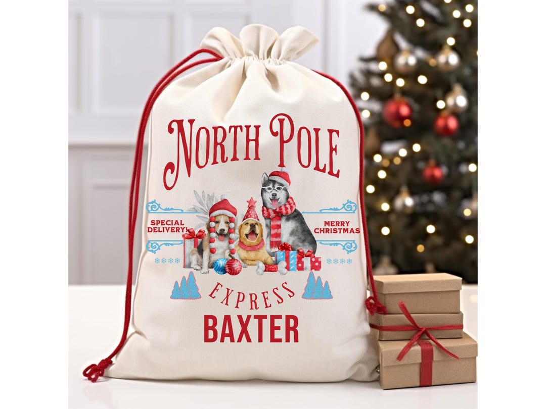 Personalized Santa Sack for Dog Custom Gift Bag Reusable Personalized ...