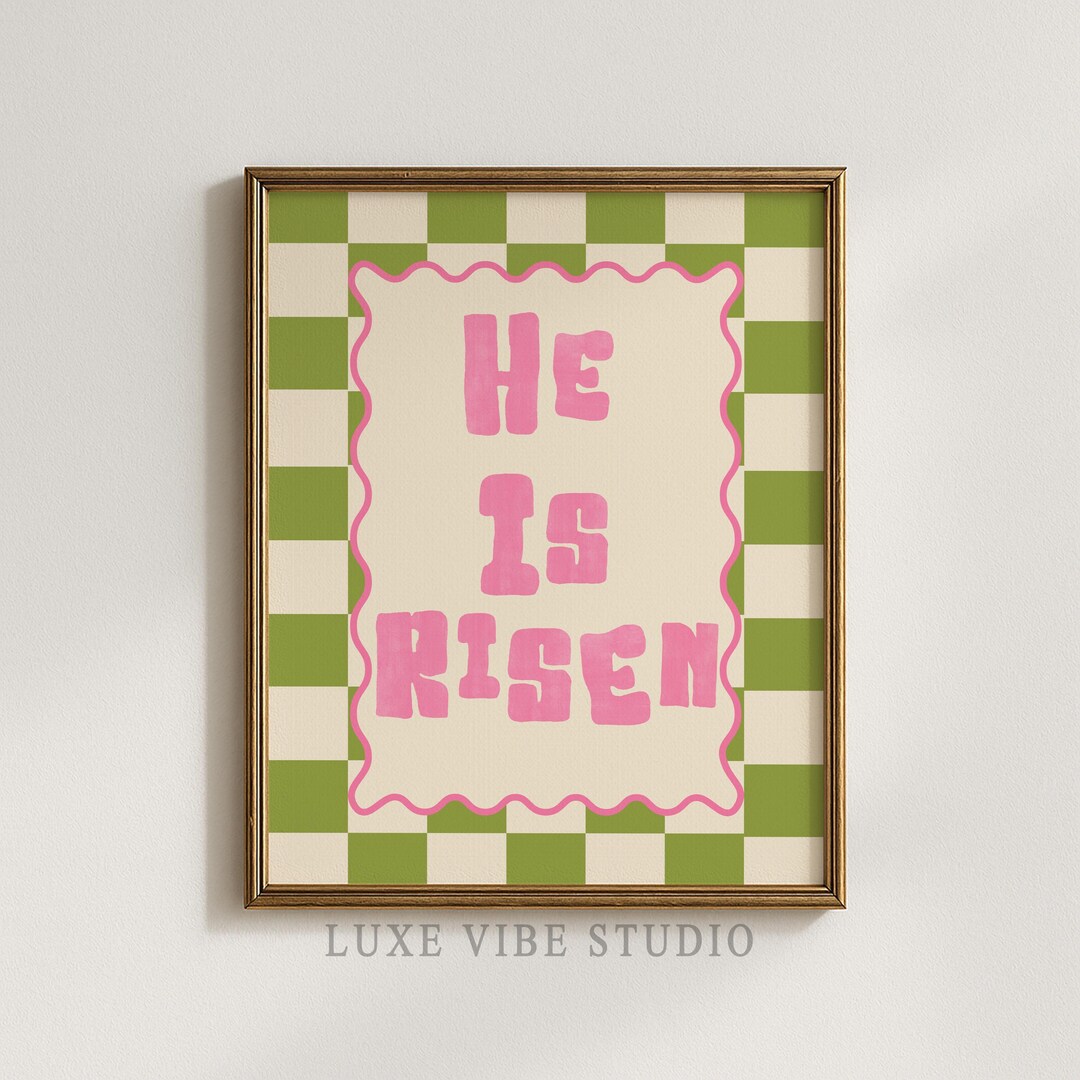 Easter Poster Printable "he is Risen" - Retro Folk Art, Christian ...