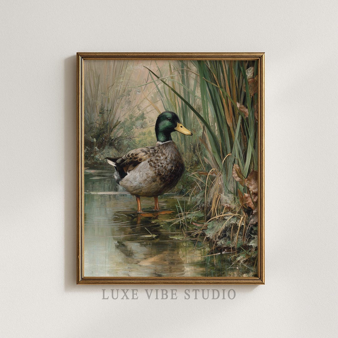 Vintage Mallard Duck Printable Art - Rustic Marshland Scene, Wildlife ...