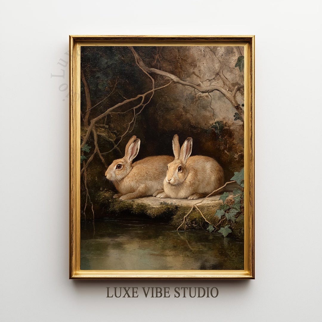 Cottagecore Rabbit Print, Printable Vintage Wildlife Art, Neutral ...