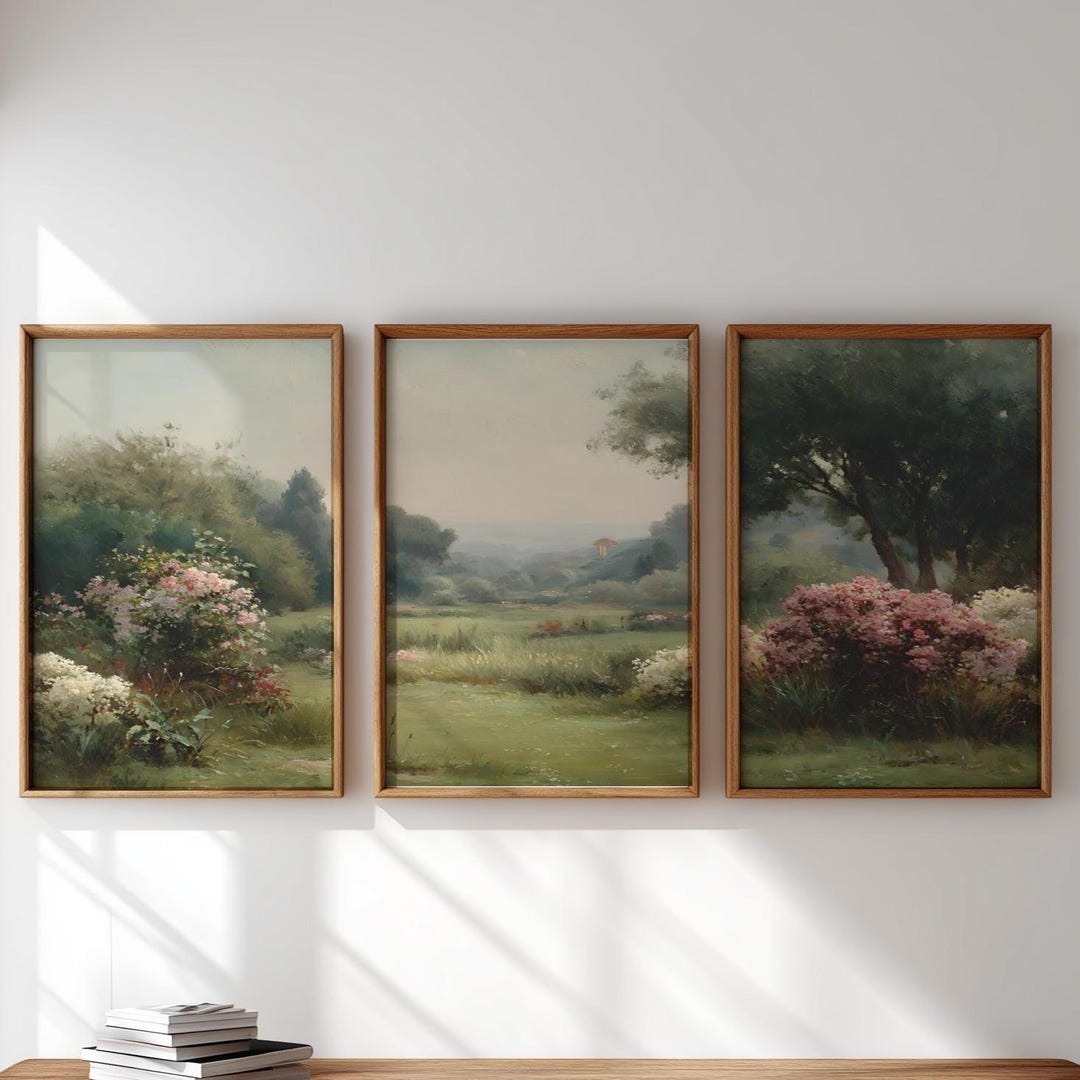 Vintage Pastoral Landscape 3 Piece Wall Art, Triptych Wall Art Set of 3 ...