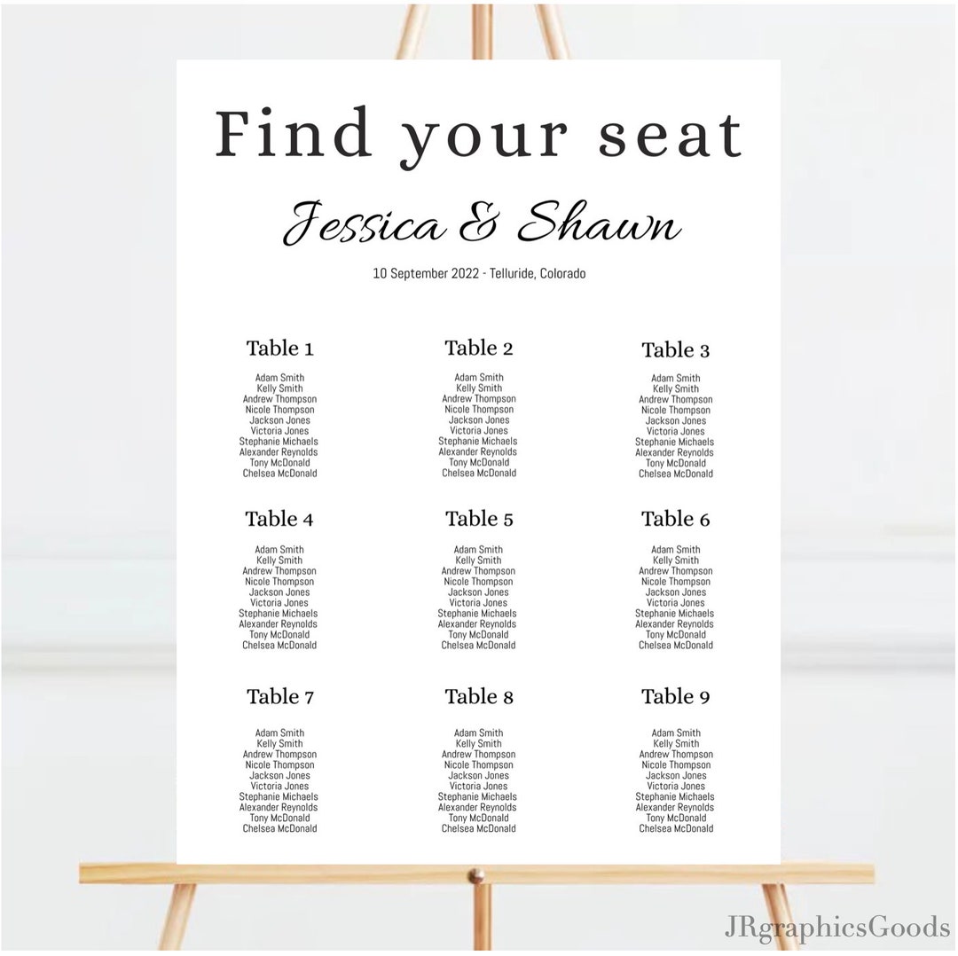 Classic Wedding Seating Chart Template, Elegant Wedding Seating Plan ...