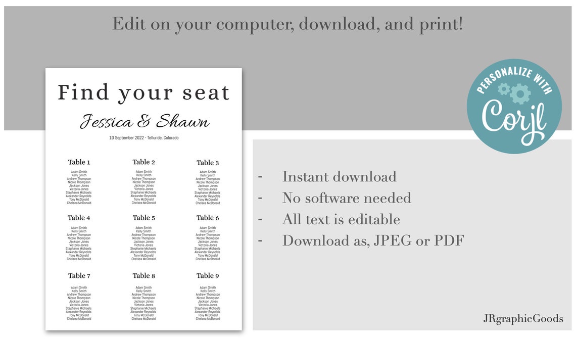 Classic Wedding Seating Chart Template, Elegant Wedding Seating Plan ...