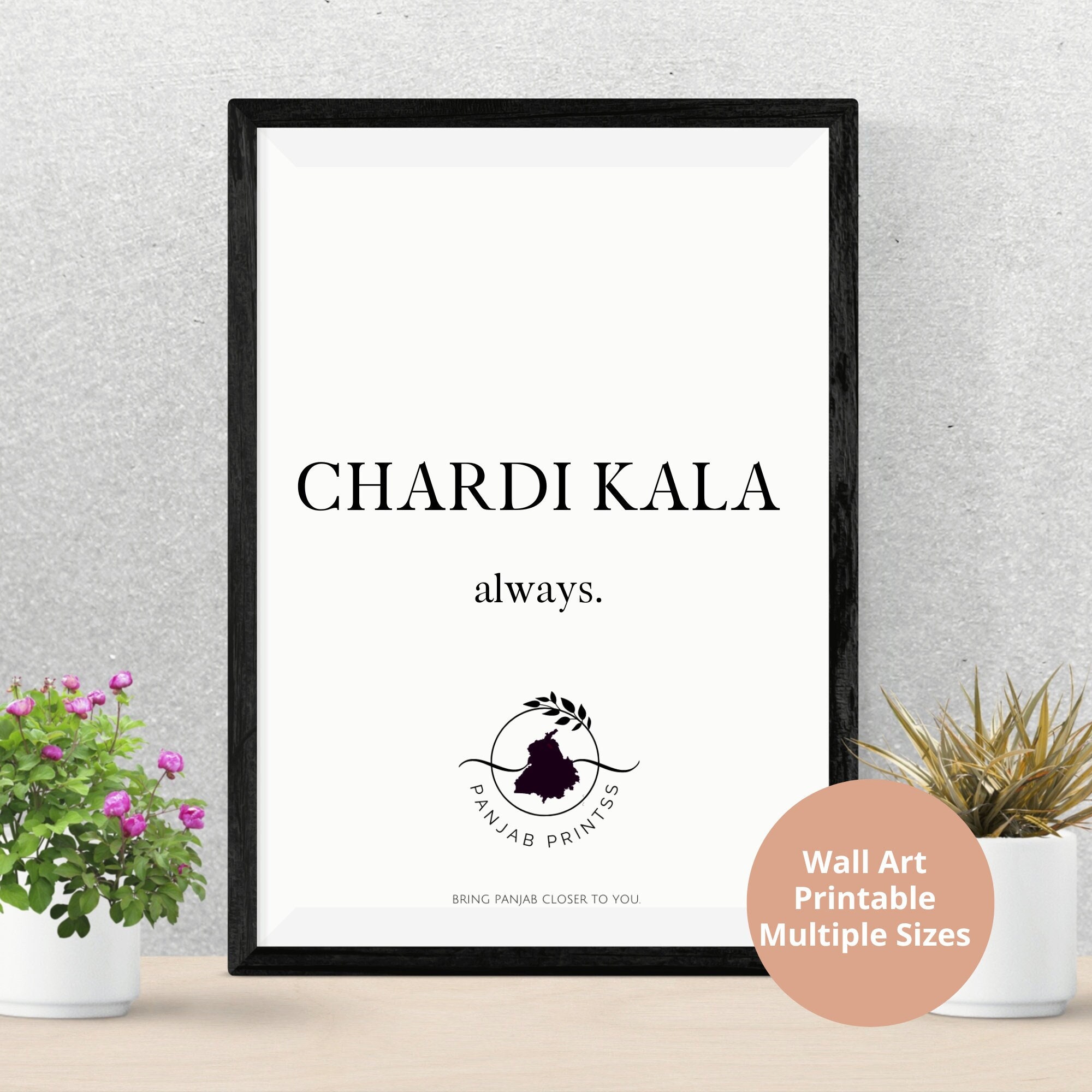 Chardi Kala Minimalist Wall Art Decor Gurbani Quote Positivity Sikh ...
