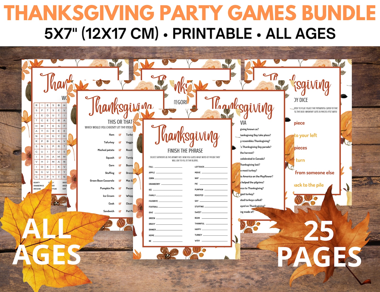 Thanksgiving Games Bundle, 15 Printable Thanksgiving Party Games ...