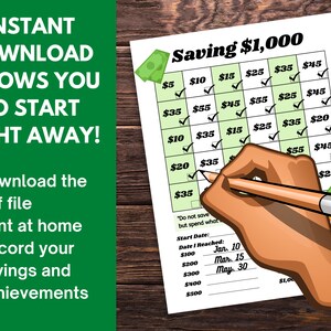 1000 Dollar Savings Tracker, Printable, Personal Budget, Instant ...