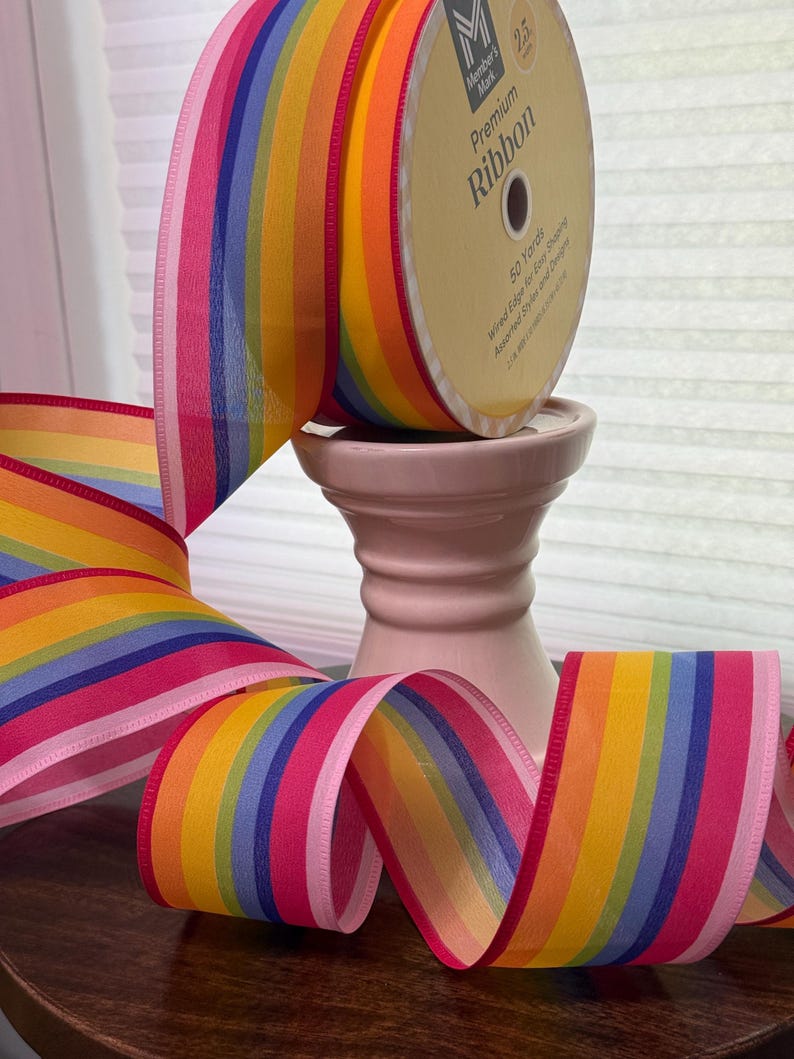 Rainbow Wired Ribbon 2.5 Inch X 10 Yards | Bright Multicolor Pride ...