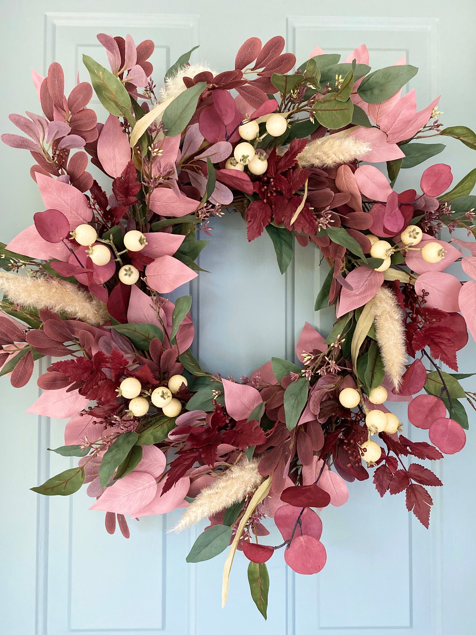 Burgundy, Wine, Maroon, Dusty Pink Fall Wreath, Fall Decor, Front Door ...