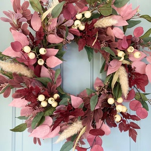 Burgundy, Wine, Maroon, Dusty Pink Fall Wreath, Fall Decor, Front Door ...