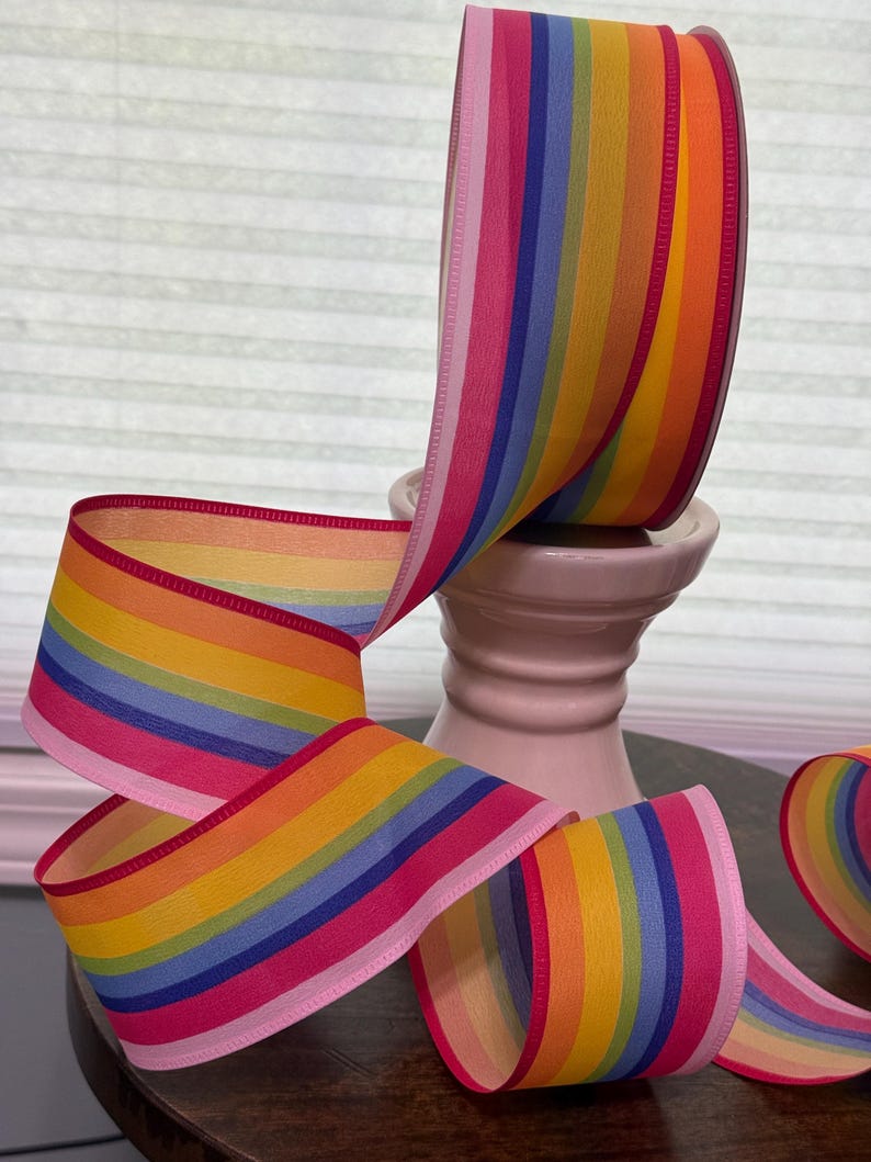 Rainbow Wired Ribbon 2.5 Inch X 10 Yards | Bright Multicolor Pride ...