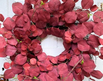 Burgundy, Wine, Maroon, Dusty Pink Fall Wreath, Fall Decor, Front Door ...