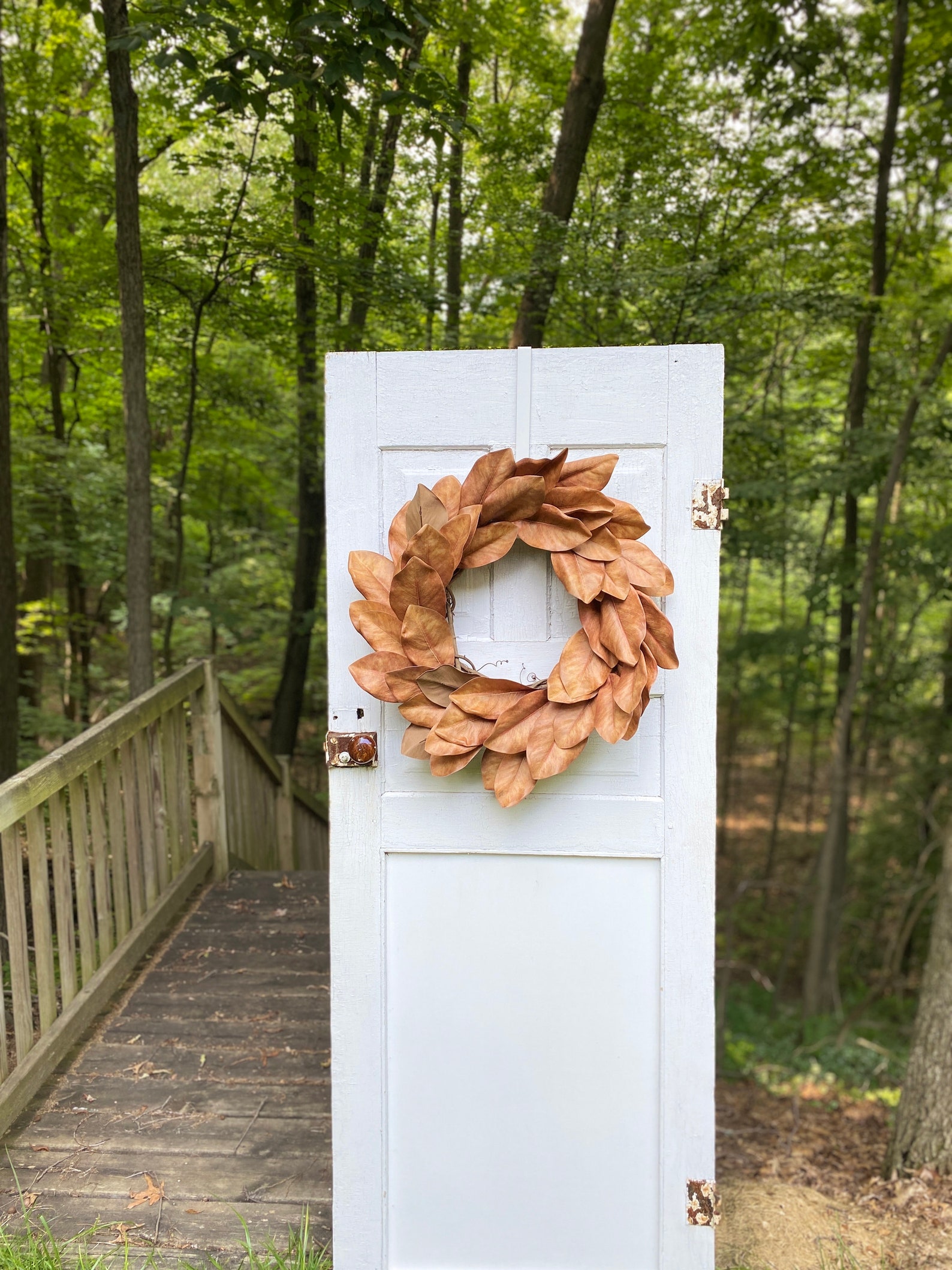 Fall Magnolia Wreath, Faux Magnolia Rust Orange and Brown Leaf Wreath ...