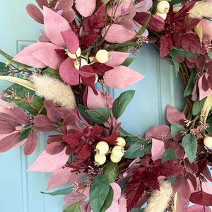 Burgundy, Wine, Maroon, Dusty Pink Fall Wreath, Fall Decor, Front Door ...
