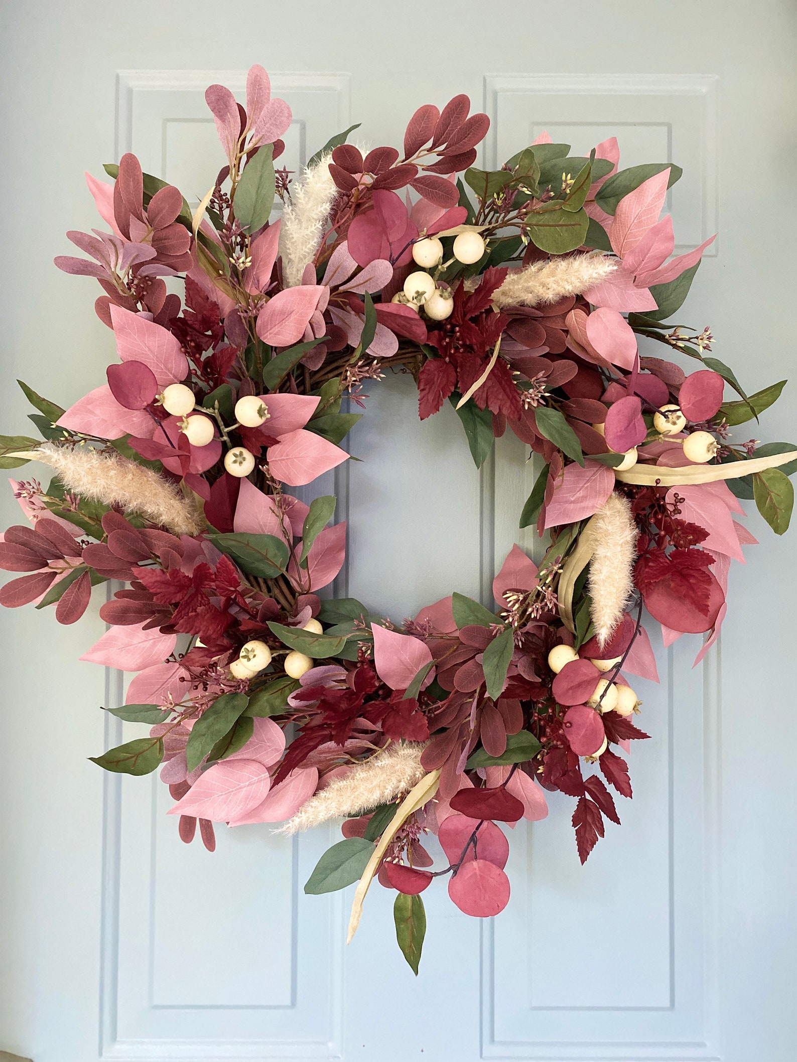 Burgundy, Wine, Maroon, Dusty Pink Fall Wreath, Fall Decor, Front Door ...