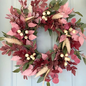 Burgundy, Wine, Maroon, Dusty Pink Fall Wreath, Fall Decor, Front Door ...