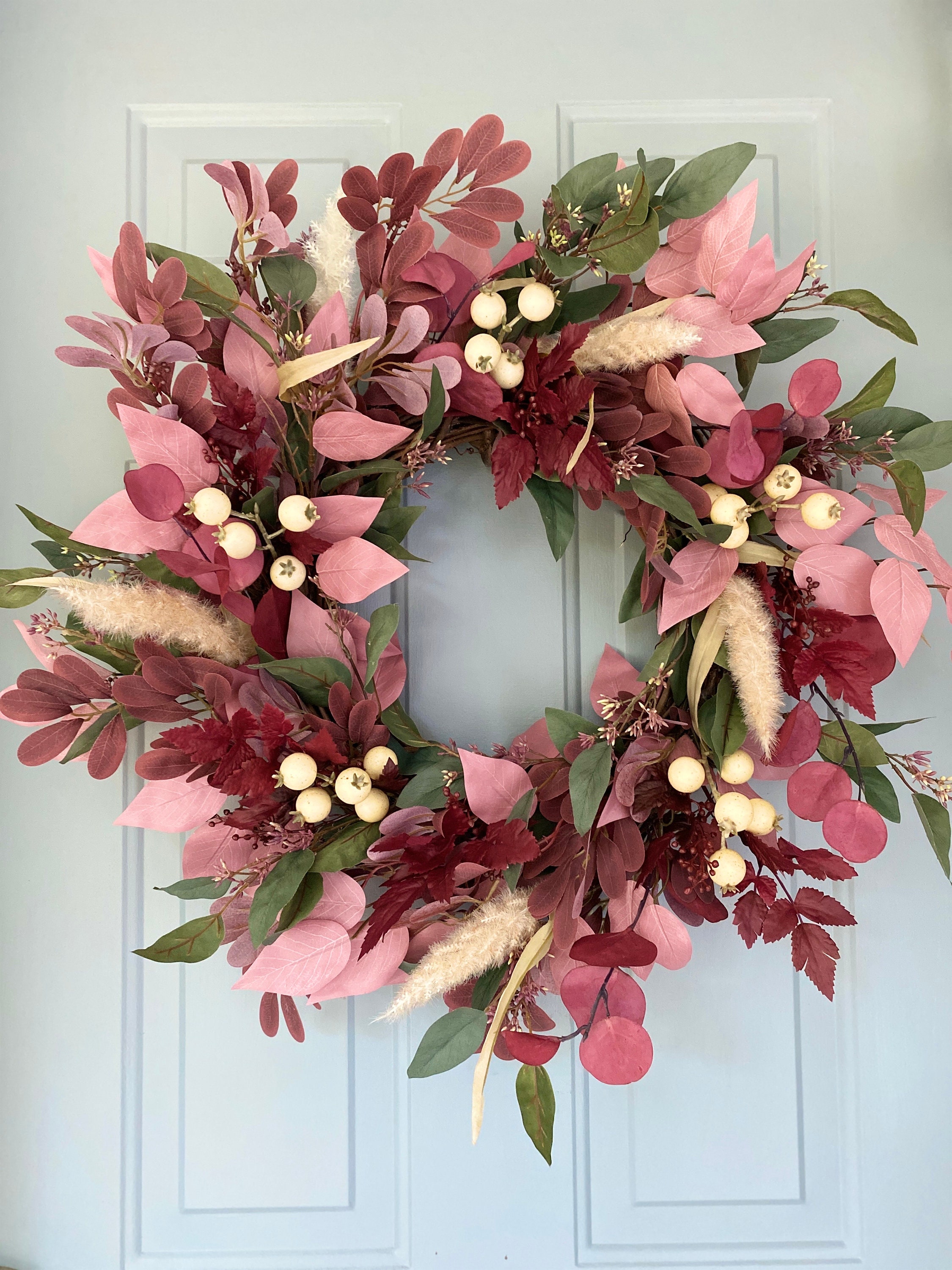 Burgundy, Wine, Maroon, Dusty Pink Fall Wreath, Fall Decor, Front Door ...