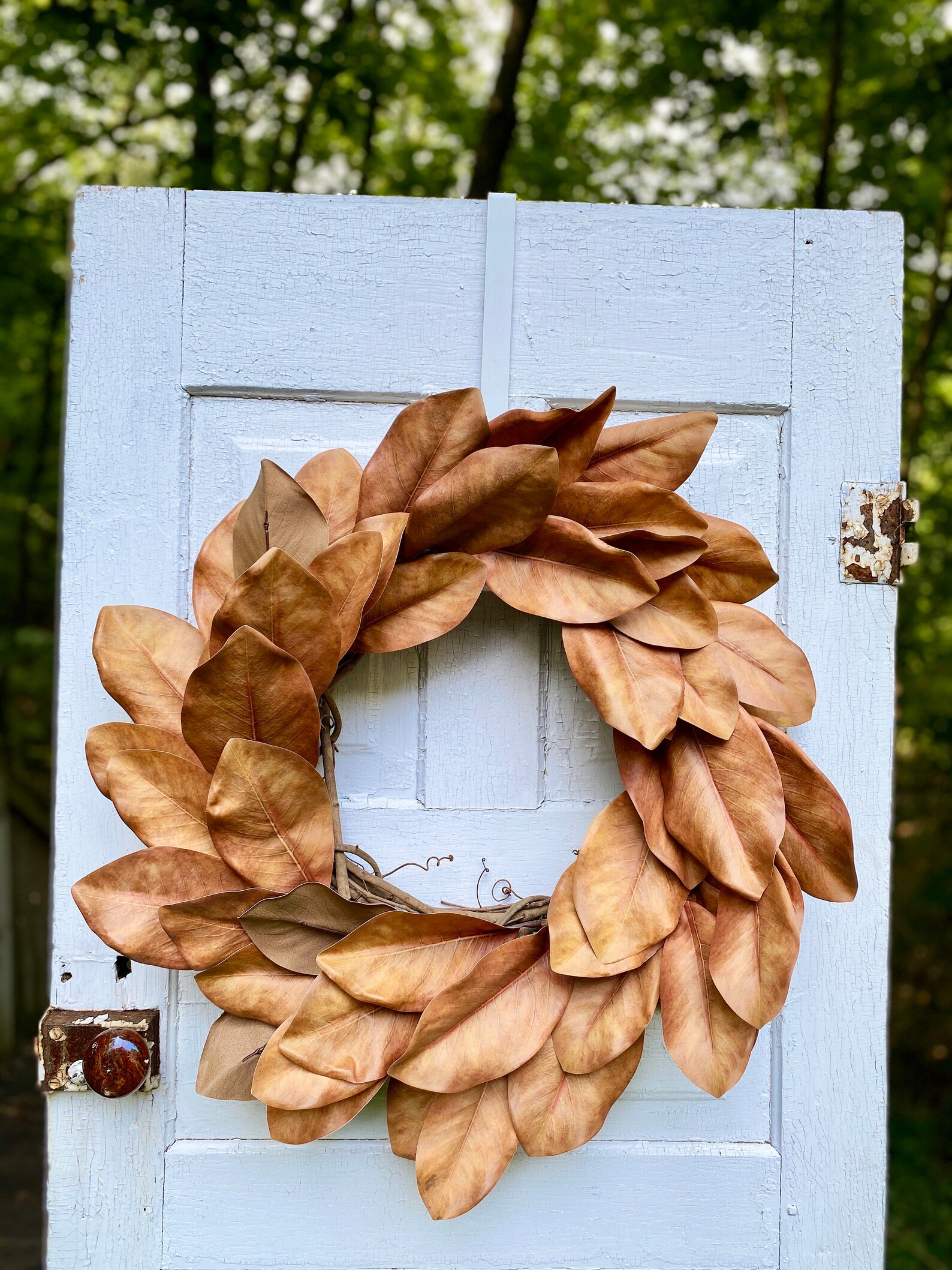 Fall Magnolia Wreath, Faux Magnolia Rust Orange and Brown Leaf Wreath ...