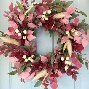 Burgundy, Wine, Maroon, Dusty Pink Fall Wreath, Fall Decor, Front Door ...