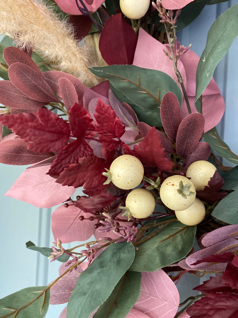 Burgundy, Wine, Maroon, Dusty Pink Fall Wreath, Fall Decor, Front Door ...