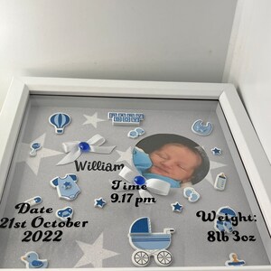 Personalised Baby Boys Birth Memory Box Frame With Photo. Christening ...