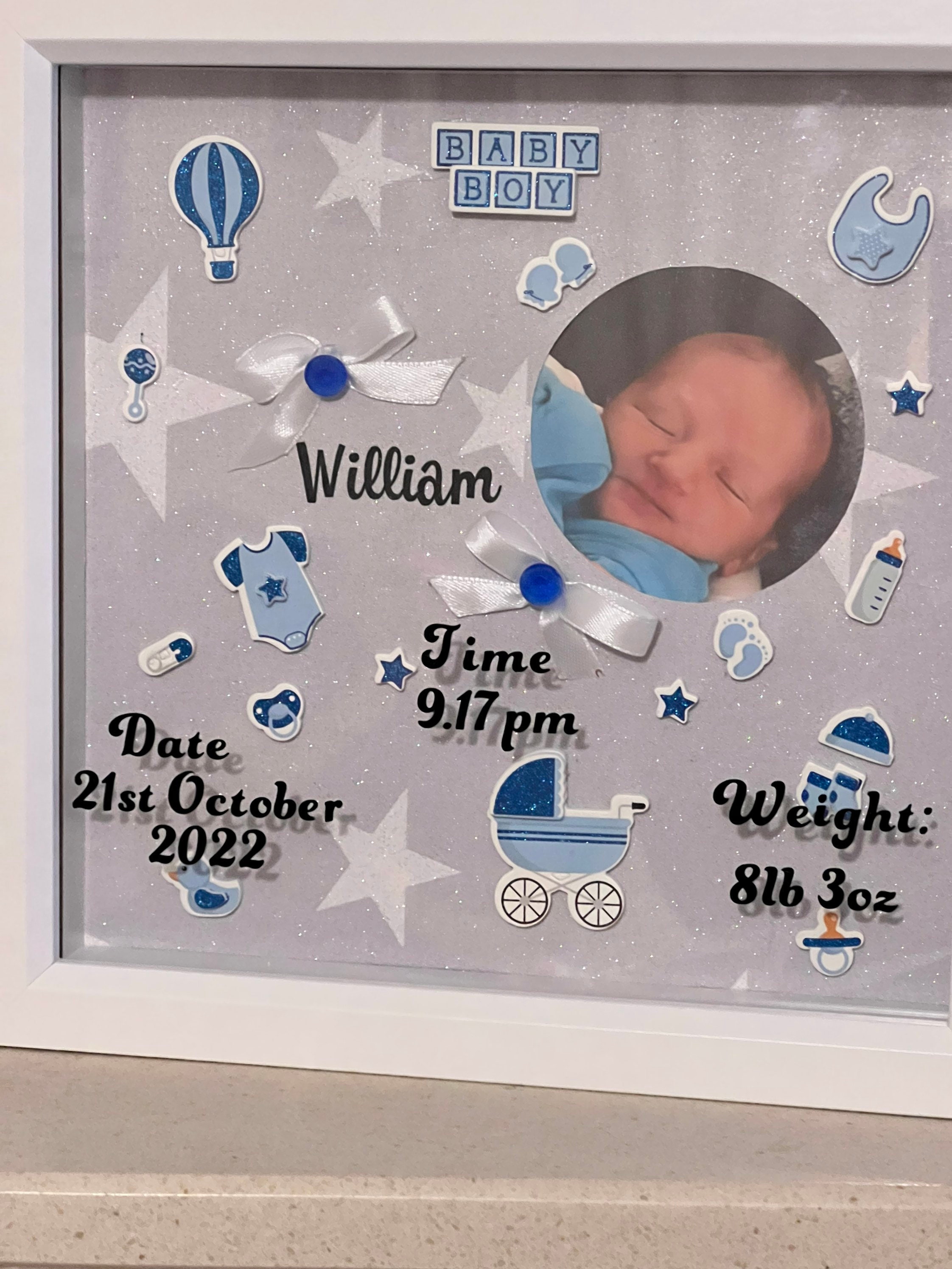 Personalised Baby Boys Birth Memory Box Frame With Photo. - Etsy UK