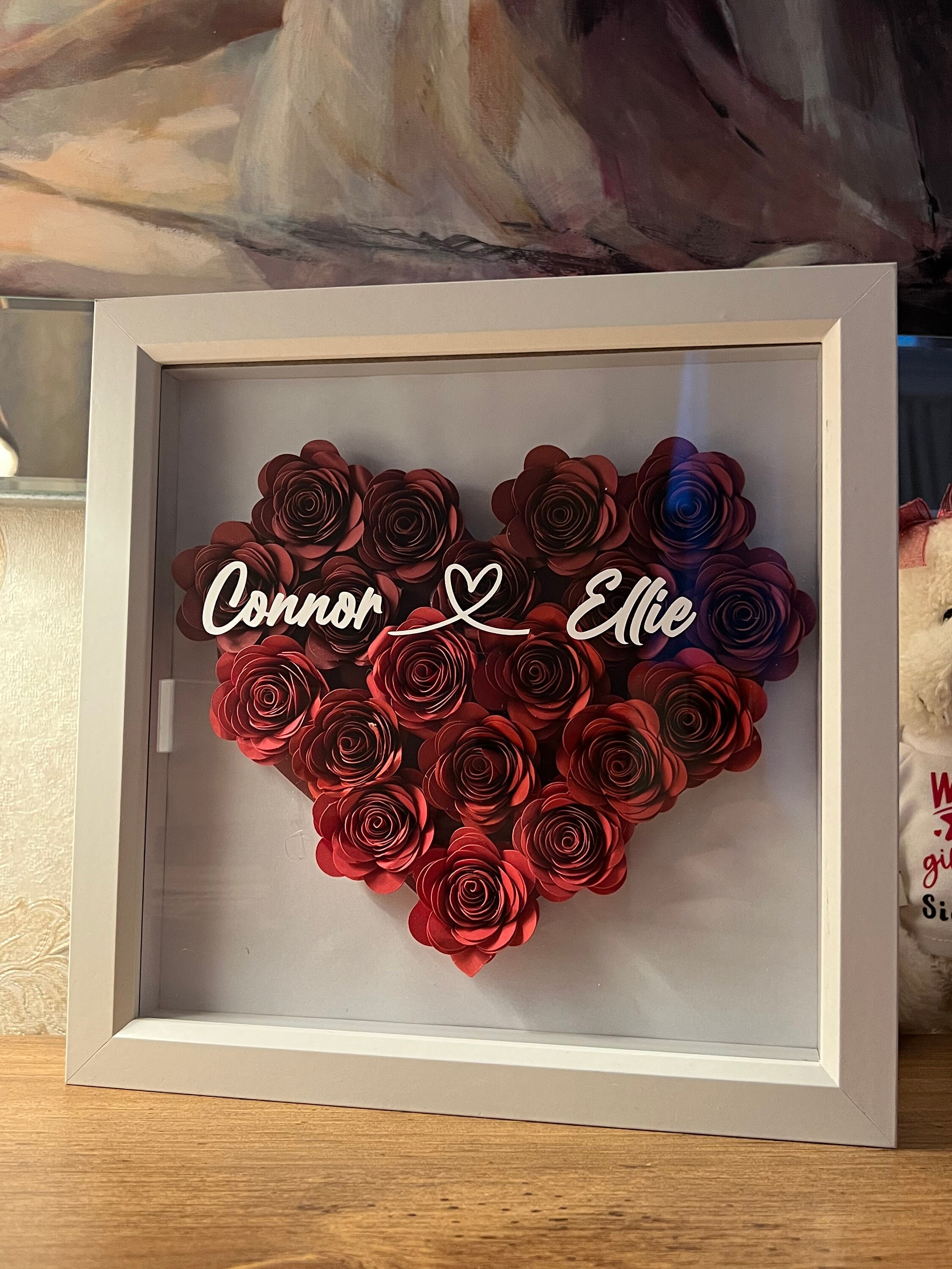 Shadow Box Heart 3D Rolled Paper Flowers Personalised - Etsy
