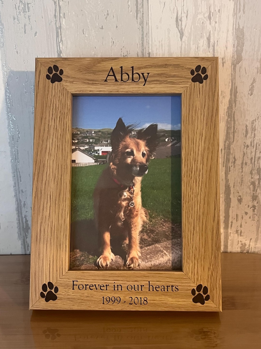 Dog or Cat Memorial Photo Frame. Personalised Engraved Oak Effect ...