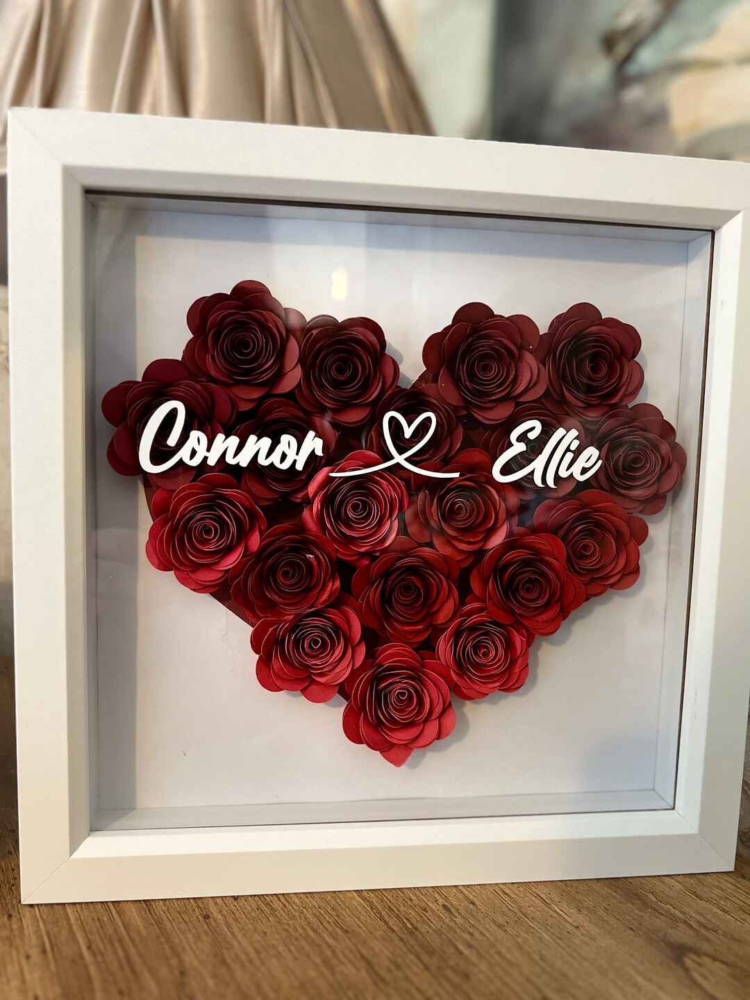 Shadow Box Heart, 3D Rolled Paper Flowers Personalised Handmade Roses ...