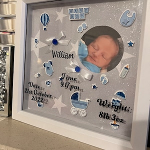Personalised Baby Boys Birth Memory Box Frame With Photo. Christening ...