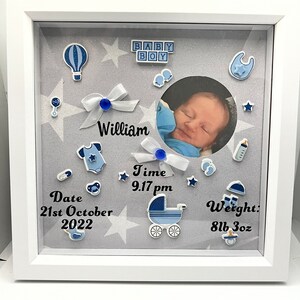 Personalised Baby Boys Birth Memory Box Frame With Photo. Christening ...