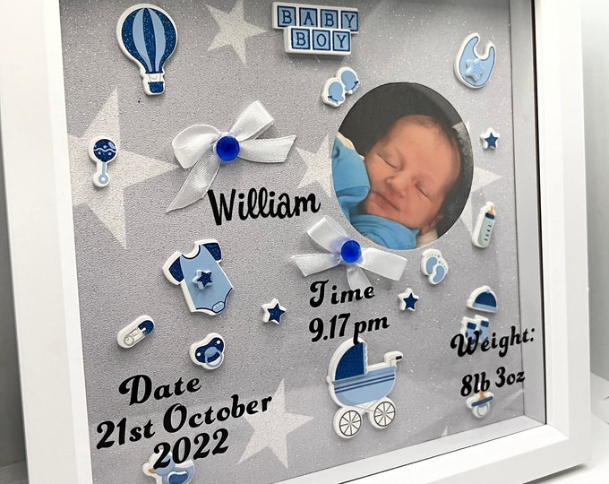 Personalised Baby Boys Birth Memory Box Frame With Photo. - Etsy