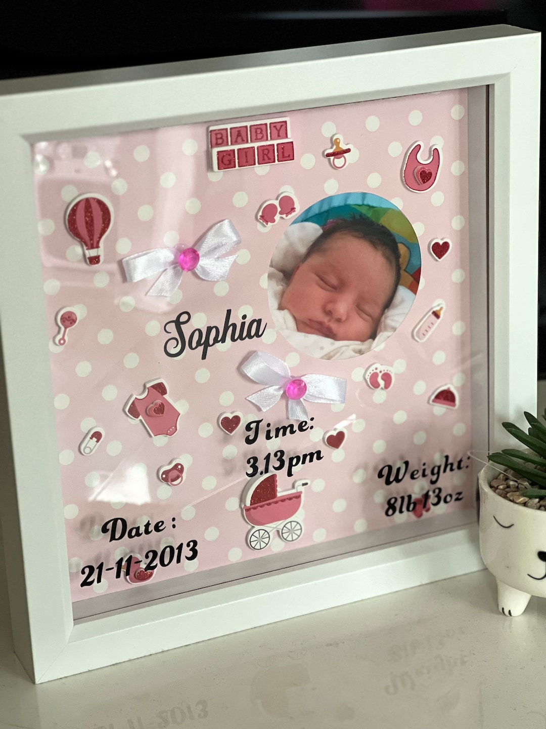 Personalised Baby Girls Birth Memory Box Frame With Photo. Christening ...