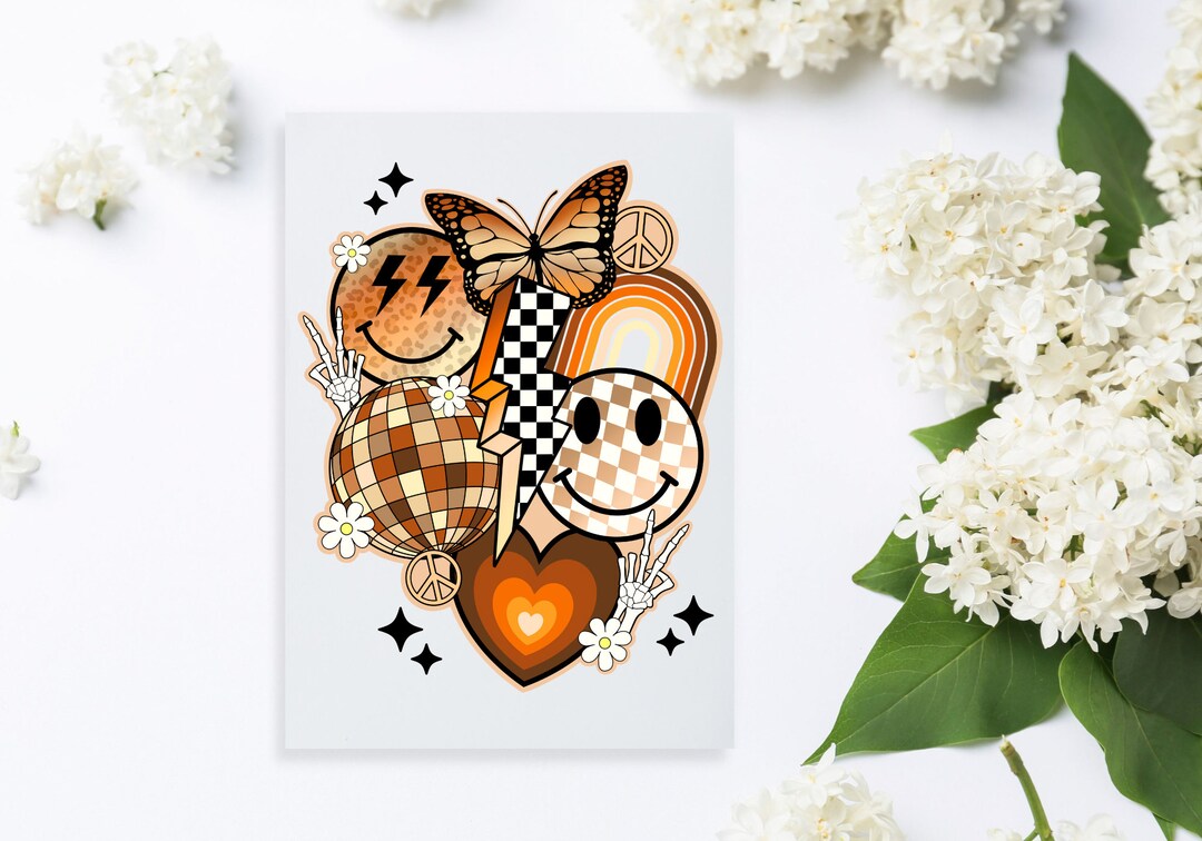 Retro Boho Smiley Face Ready to Press Sublimation Transfer - Etsy