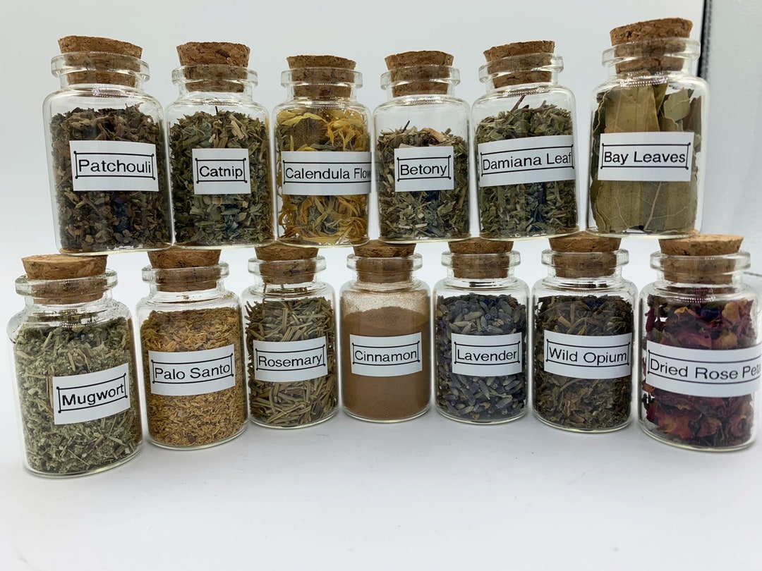 Herb Jars Set Of 13 Witchcraft Supplies Dried Herb Kit Ritual Herbs