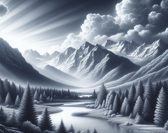 Vintage Pencil Art, Landscape Rustic Digital Art, Perfect Gift - Etsy