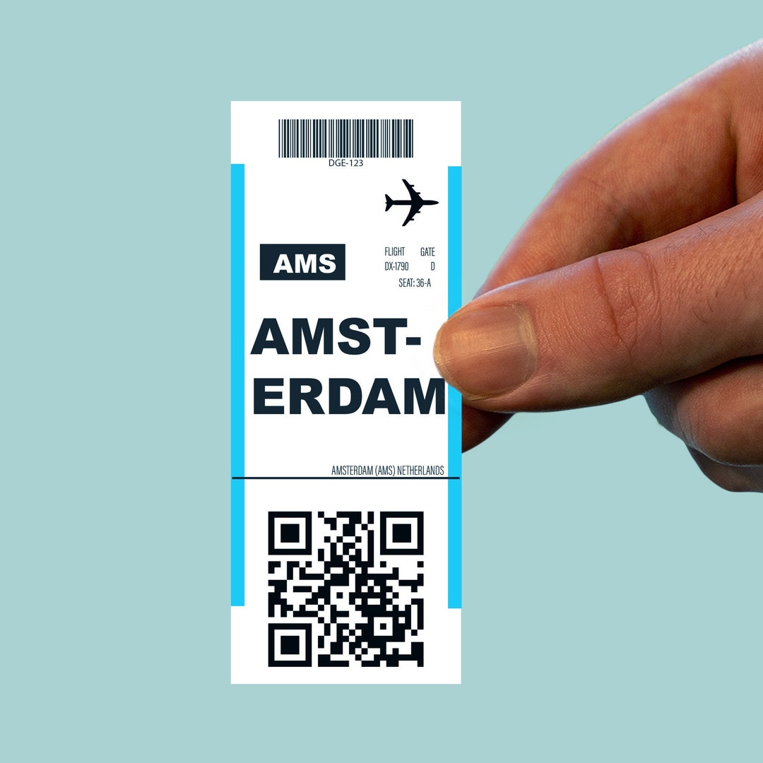 Amsterdam Plane Ticket Sticker, Water-resistant Vinyl Travel Decal - Etsy