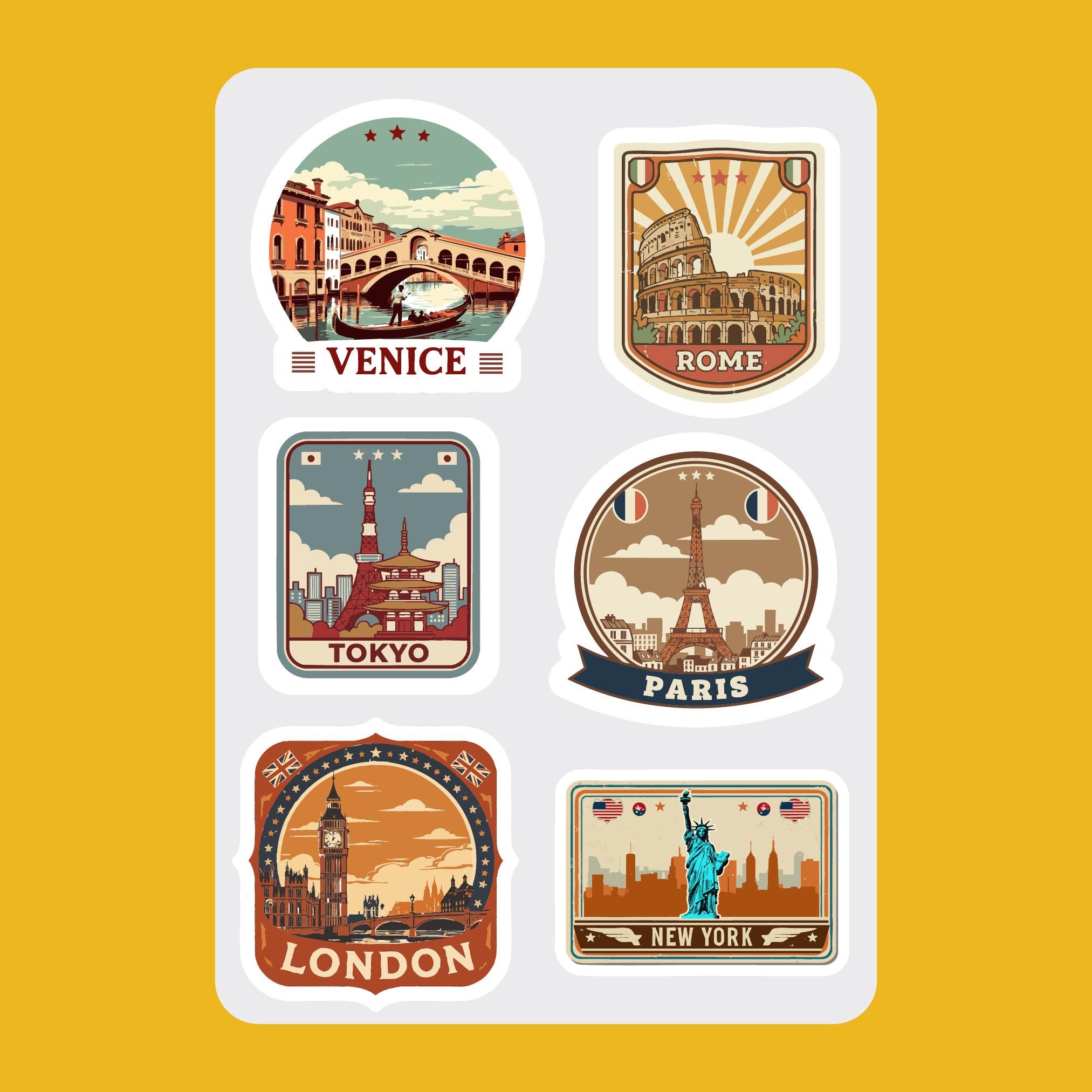 Travel Sticker Sheet – 6 Iconic Cities | London, Tokyo, Venice, Rome ...