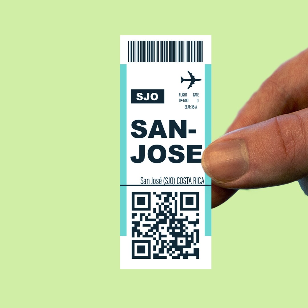San Jose Plane Ticket Sticker,costa Rica Travel Sticker,luggage Decal ...
