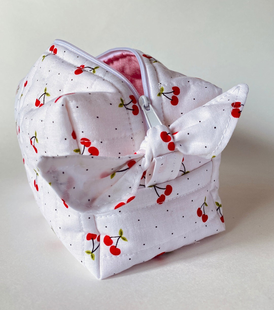 Cherry Makeup Bag With Bow /gift for Her/quilt Cosmetic Bag /handmade ...